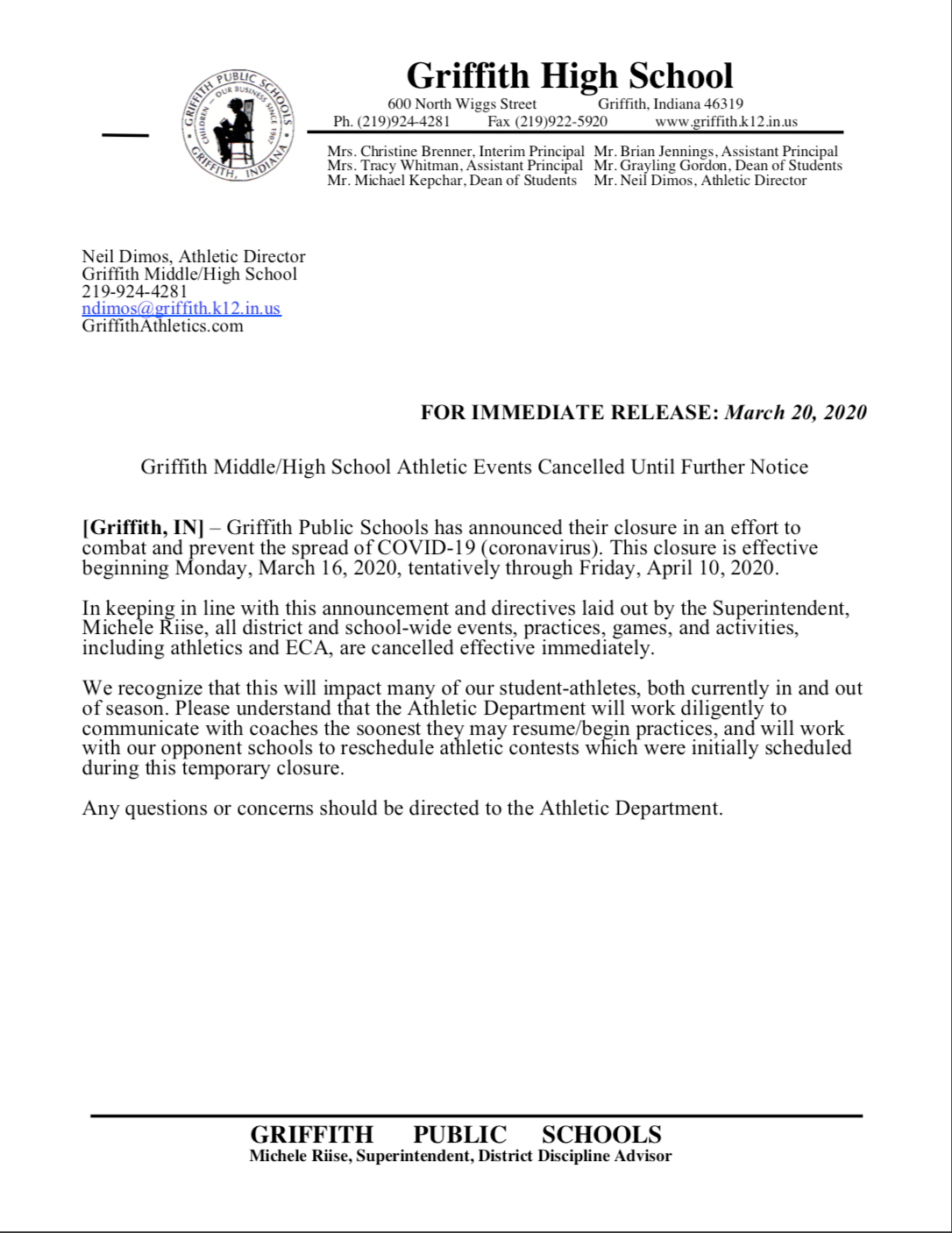 Griffith - Team Home Griffith Panthers Sports