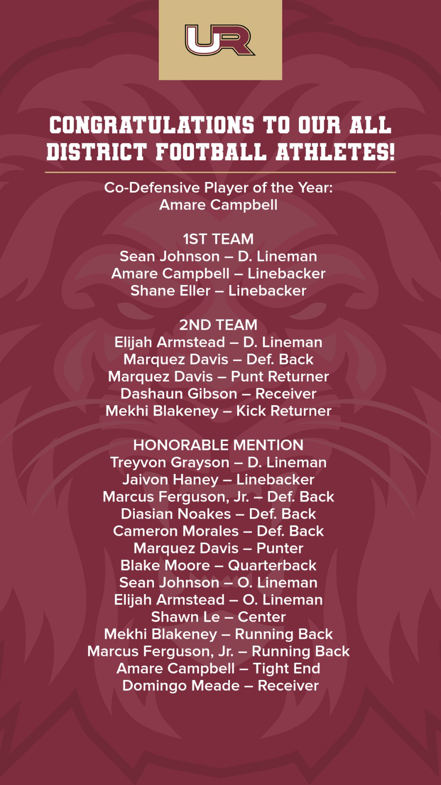 Unity Reed - Team Home Unity Reed Lions Sports