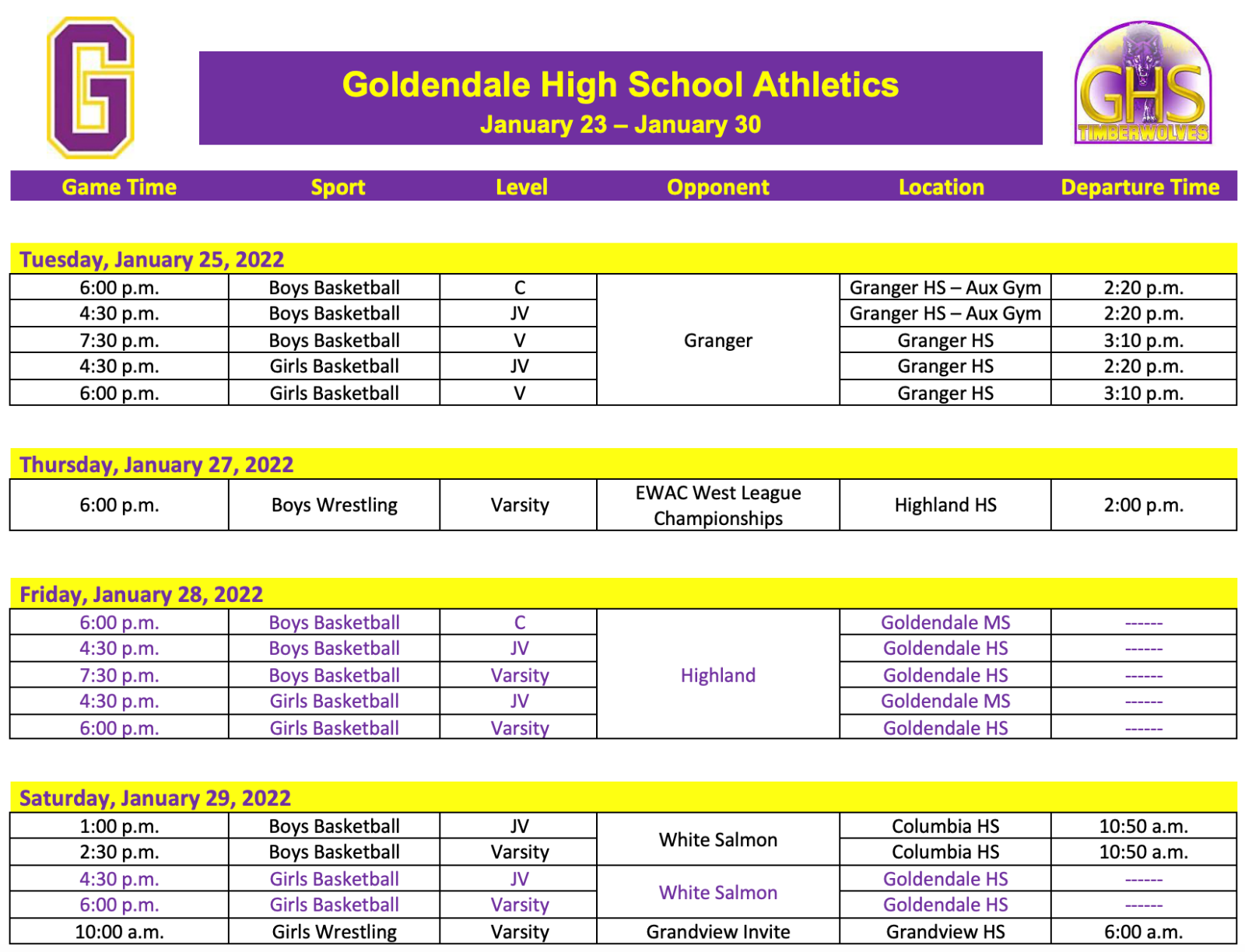 Goldendale - Team Home Goldendale Timberwolves Sports