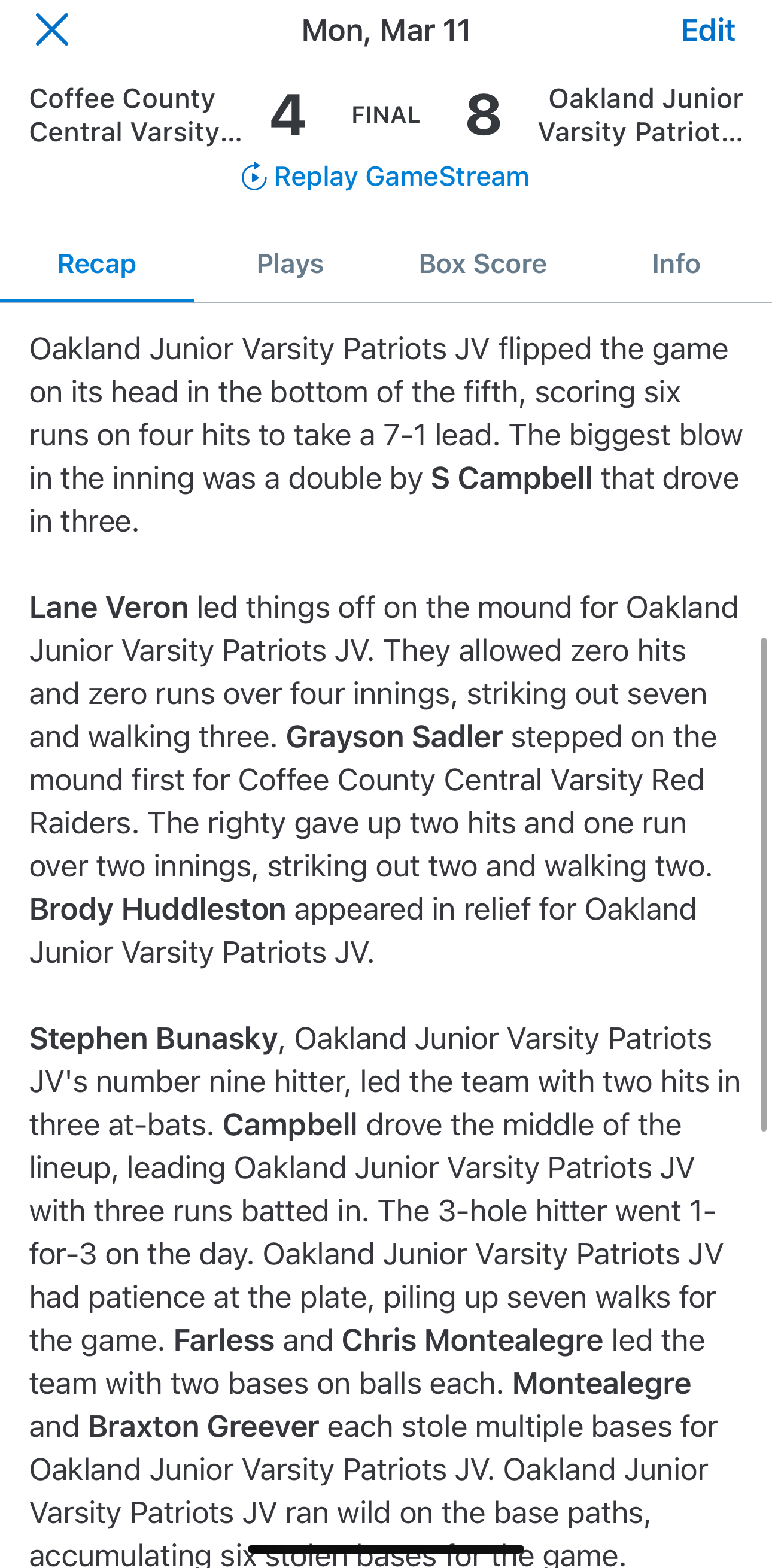 Oakland - Team Home Oakland Patriots Sports